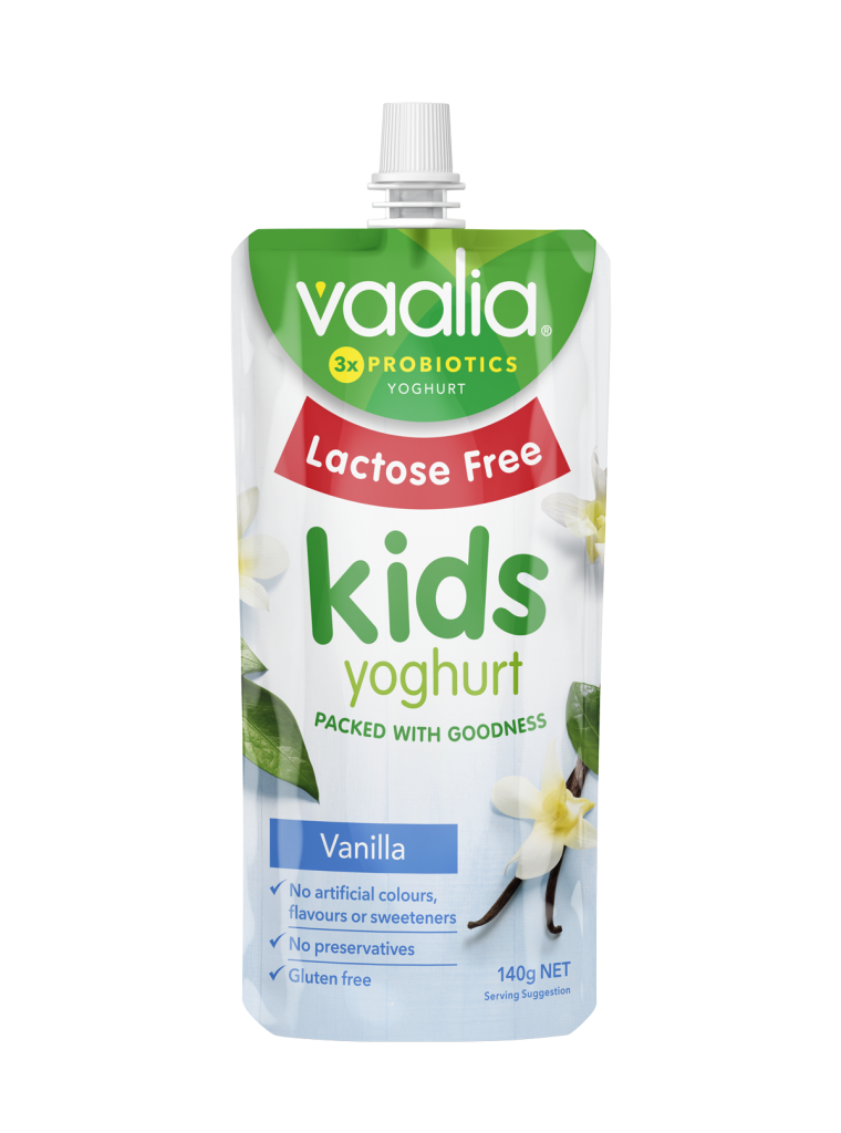 Vaalia Kids Yogurt Pouches Vanilla LF Front - Vaalia